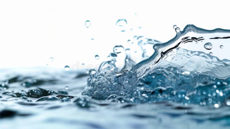 A Dynamic Splash of Transparent Blue Water, with Drops Levitating in ...