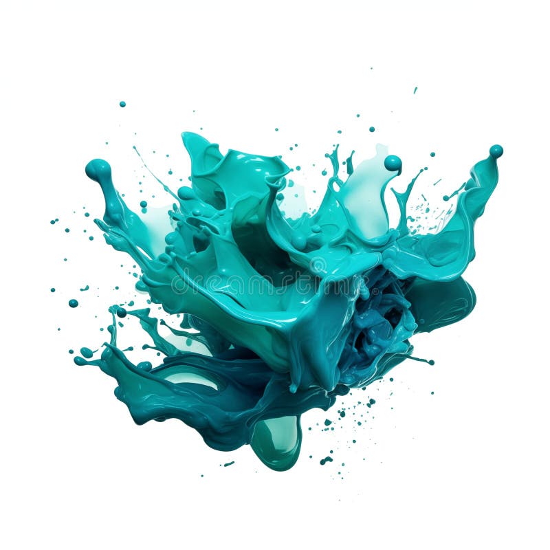 Dynamic Splash of Turquoise Paint Creating Abstract Shapes on a White ...
