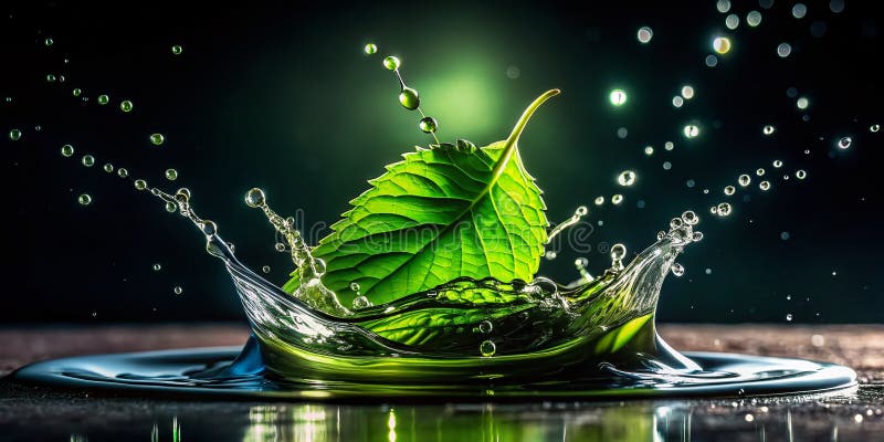 Dynamic Splash of Verdant Liquid Against a Backdrop of Lush Foliage a ...