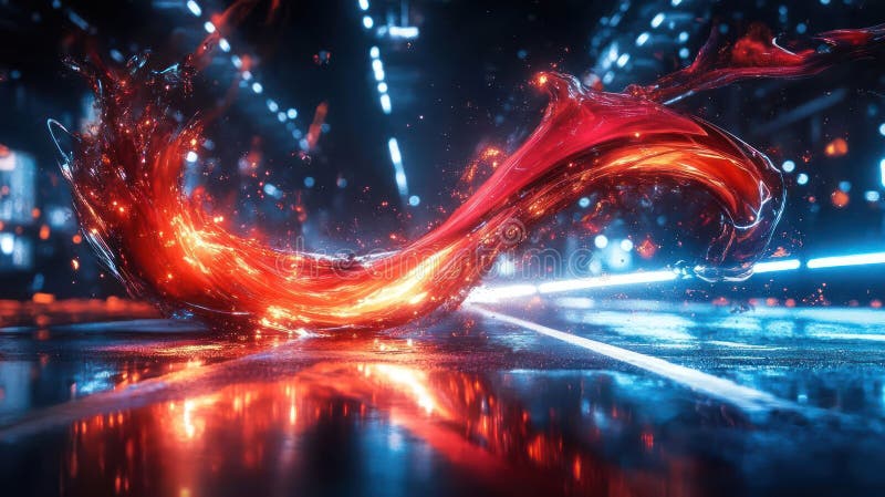 A Dynamic Splash of Vibrant Red Fluid in a Futuristic, Illuminated ...