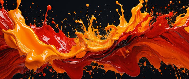Dynamic Splash of Vibrant Red and Orange Liquid on a Black Background ...
