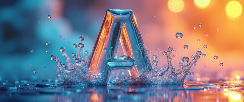 Dynamic Splash of Water Around a Glass Letter a Stock Photo - Image of ...