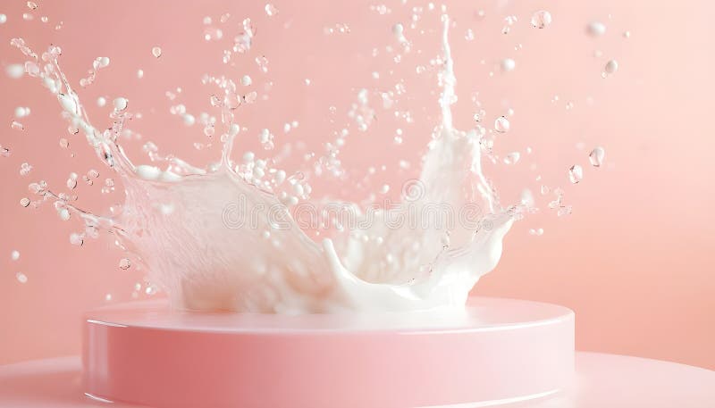 Dynamic Splash of Water and Cream on Podium with Soft Pastel Tones ...