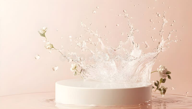 Dynamic Splash of Water and Cream on Podium with Soft Pastel Tones ...