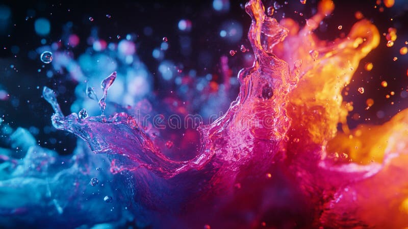 Colorful Water Splash Creating Vibrant Patterns in Dark Surroundings ...