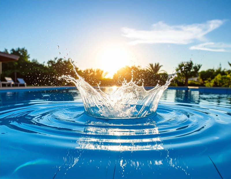 A Dynamic Splash of Water from a Dive Leaving Concentric Ripples on a ...