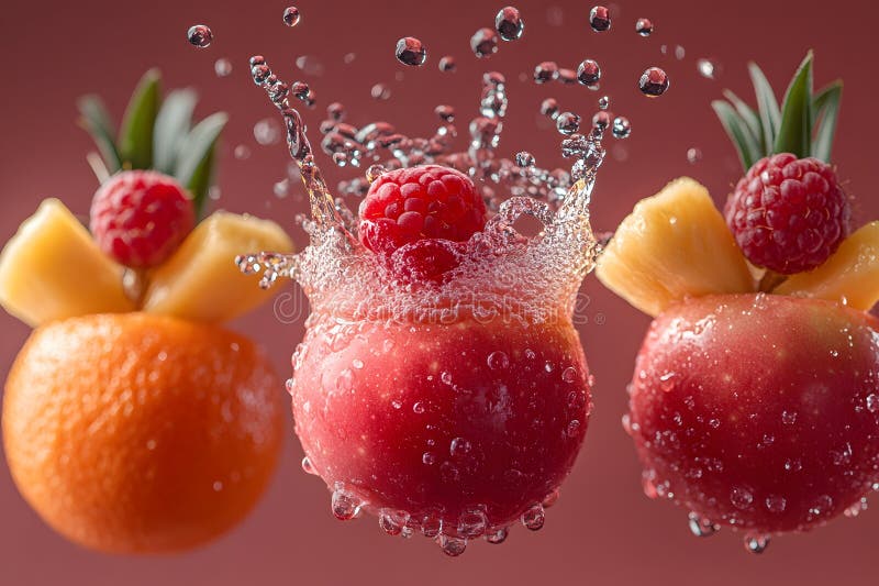 Vibrant Fruit Splash with Orange, Apple, and Raspberry - Refreshing ...