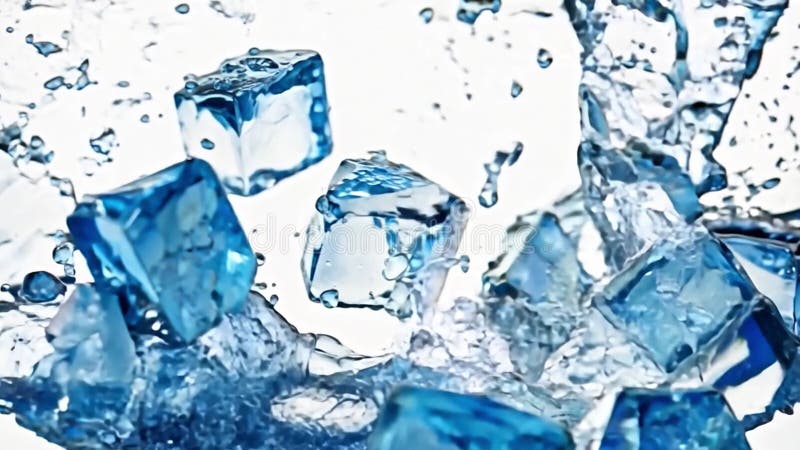 Dynamic Splash of Water with Floating Ice Cubes on White Background ...