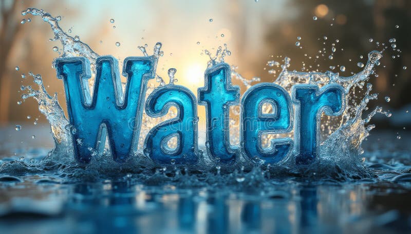 Dynamic Splash of Water with the Word Water in Bold Blue Letters Stock ...
