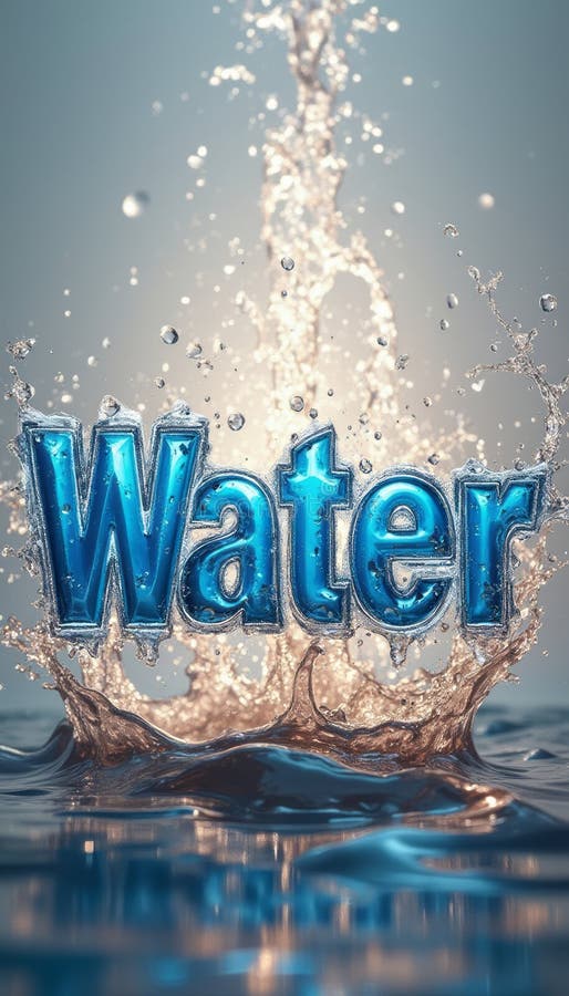 Dynamic Splash of Water with the Word Water in Bold, Shimmering Blue ...