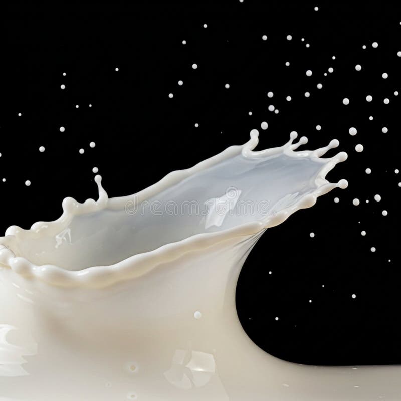 A Dynamic Splash of White Liquid Against a Black Background Forms an ...