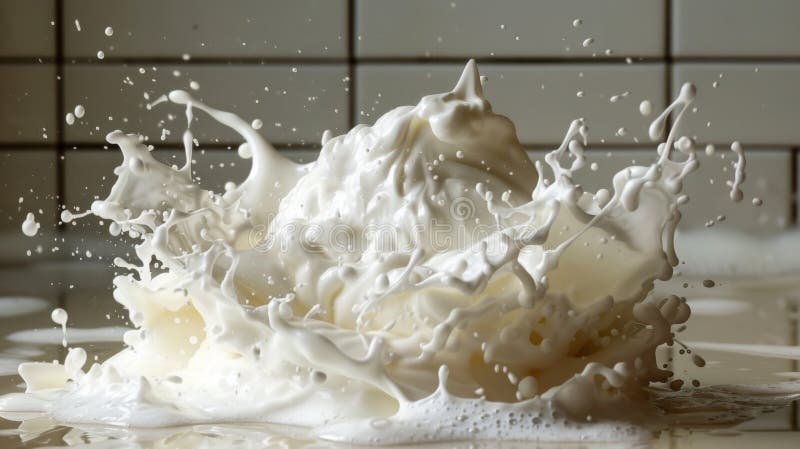 Dynamic Splash of White Liquid, Likely Milk or Cream, Captured in ...