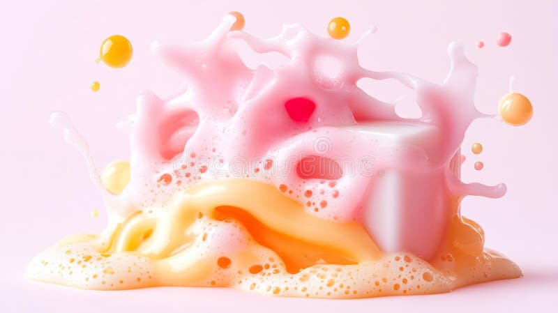 Dynamic Splash of Yellow and Pink Bath Soap Liquids Stock Illustration ...