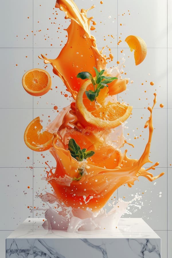 Dynamic Splashes of Bright Orange Juice and Citrus Slices Create an Eye ...