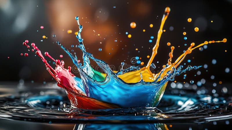 Dynamic Splashes of Color Droplets on a Surface Studio Photography Dark ...