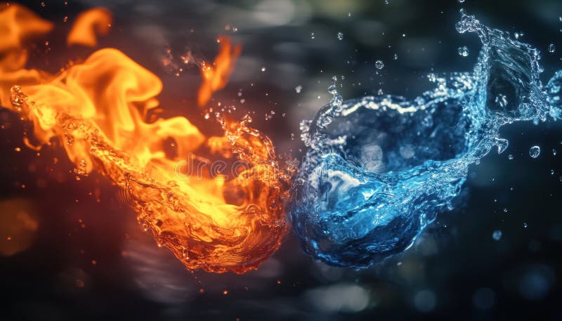 Fire and Water Collide in a Vibrant Display of Movement and Color Stock ...