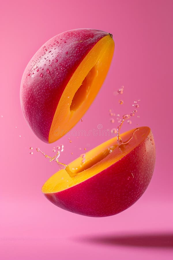 Mango Halves with Dynamic Splash on Pink Stock Illustration ...