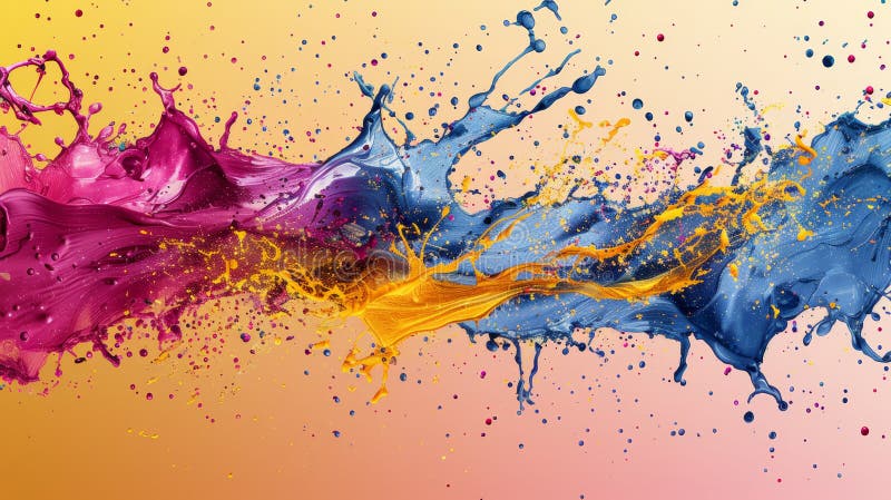Dynamic Splashes of Vibrant Magenta, Blue, and Yellow Paint Colliding ...