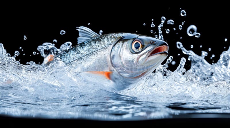 Dynamic Splashing Fish Against Black Background Captures Motion and ...