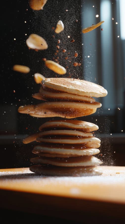 Dynamic Stack of Pancakes in Mid-Air Stock Illustration - Illustration ...