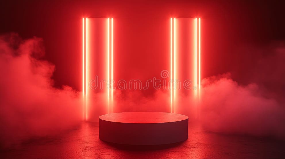 Dynamic Stage with Three Glowing Panels and a Circular Stage. Stock ...