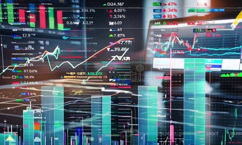 Dynamic Statistical Data And Charts On Computer Screen Stock Footage