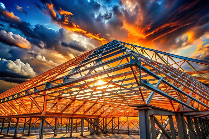 Dynamic Steel Roof Frame Construction a Powerful Architectural Image ...