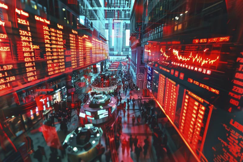 Dynamic Stock Exchange Trading Floor Buzz with Digital Data Overlays ...