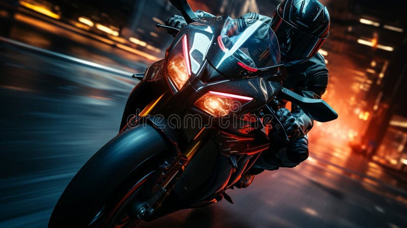 Neon-Lit Motorcycle in Road Tunnel with Speed Recursive Effect, Black ...