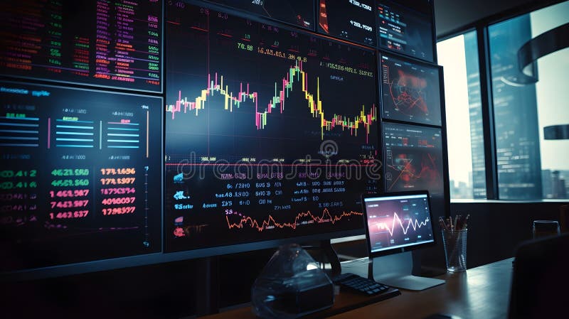 Dynamic Stock Market Charts Displayed on High-resolution Screens Stock ...
