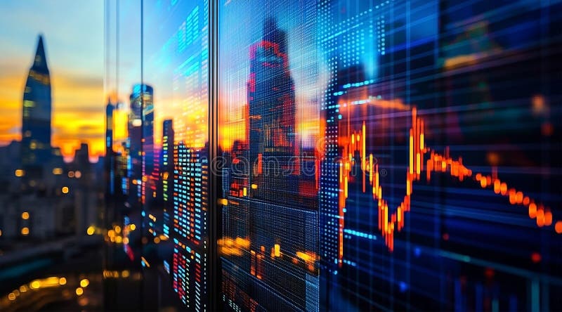 Dynamic Stock Market Data Display Reflecting a Vibrant City Skyline ...