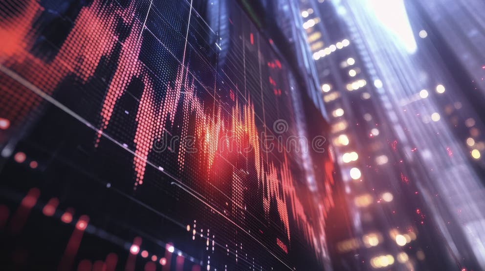 Dynamic Stock Market Graph with Data Analytics Overlaid on Cityscape at ...