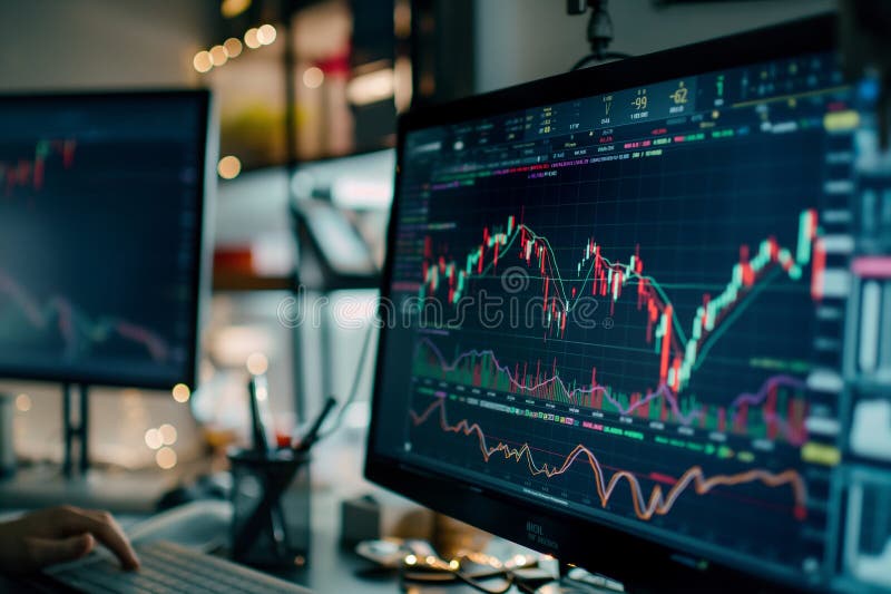 Dynamic Stock Trading Chart on Computer Screen in Office Stock ...