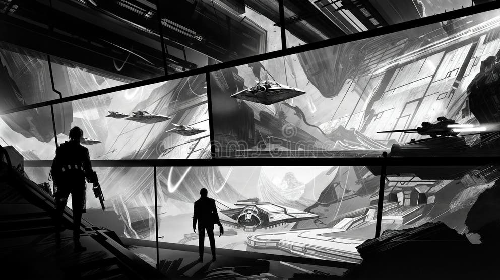 Dynamic Storyboard Sequence of Futuristic Exploration Mission Stock ...