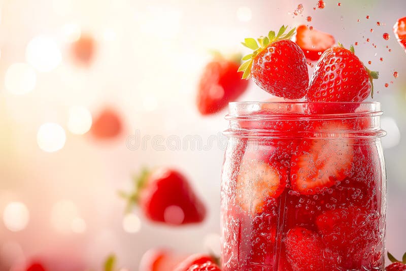 Dynamic Strawberry Jam Poster with Falling Strawberries Stock ...