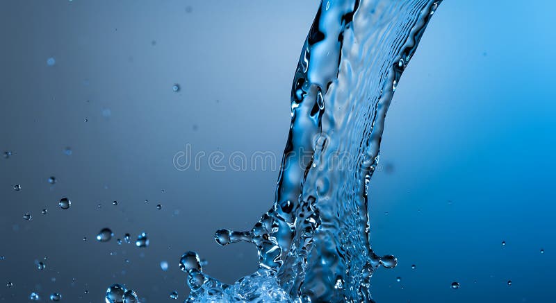 A Dynamic Stream of Water Flowing Against a Gradient Blue Background ...