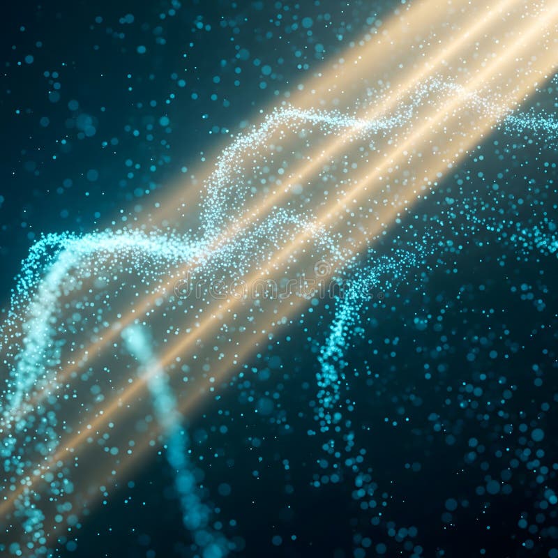 Dynamic Streams of Light and Glowing Particles Flow through a Dark Blue ...