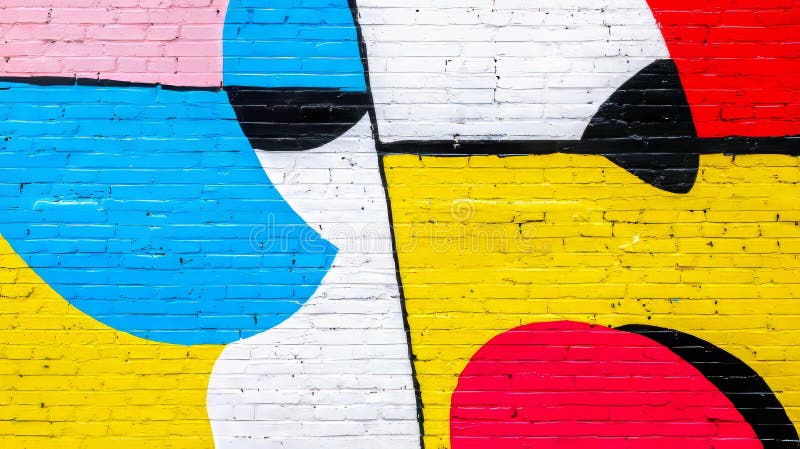 A Dynamic Street Art Mural with Geometric Patterns on a Brick Wall ...