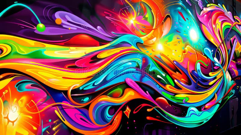 A Dynamic Street Artist Creating Vibrant Graffiti Stock Illustration ...