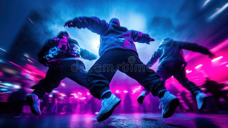 Dynamic Street Dancers Performing at Night Stock Illustration ...