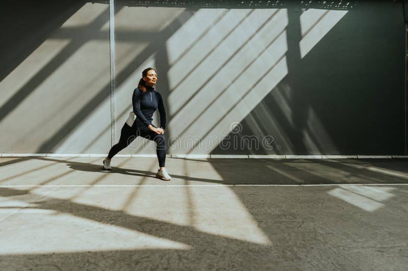 Dynamic Stretching Routine in a Sunlit Urban Gym with Striking Shadow ...