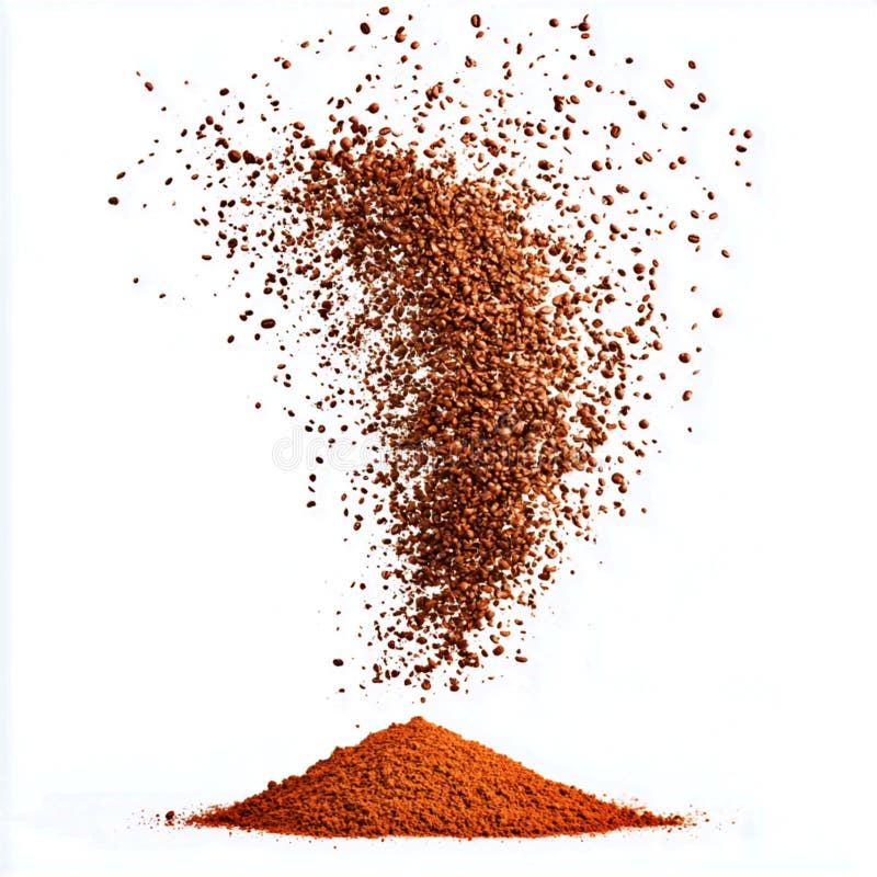 Pile of Brown Powder with Particles Falling Down on a White Background ...