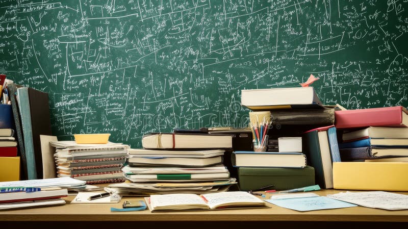 Dynamic Study Space a Cluttered Desk with Books, Notebooks, and ...