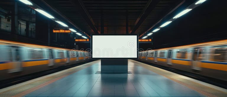 Dynamic Subway Platform Scene Featuring Illuminated Display in a Modern ...