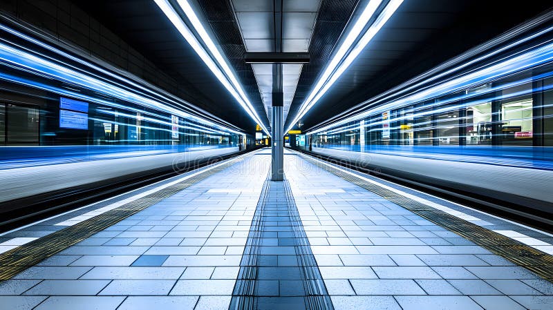 Dynamic Subway Station with Moving Train Lights. Stock Image - Image of ...