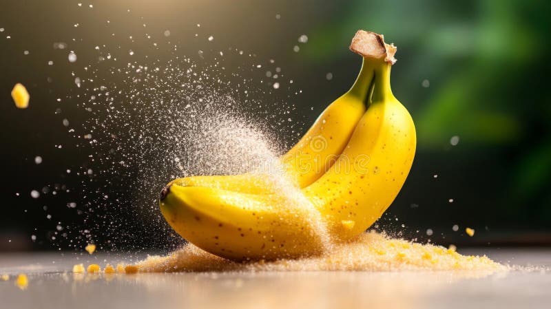 Dynamic Sugar Explosion Over Fresh Yellow Bananas Stock Illustration ...