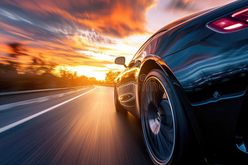 Dynamic Sunset Drive with Car. Stock Illustration - Illustration of ...
