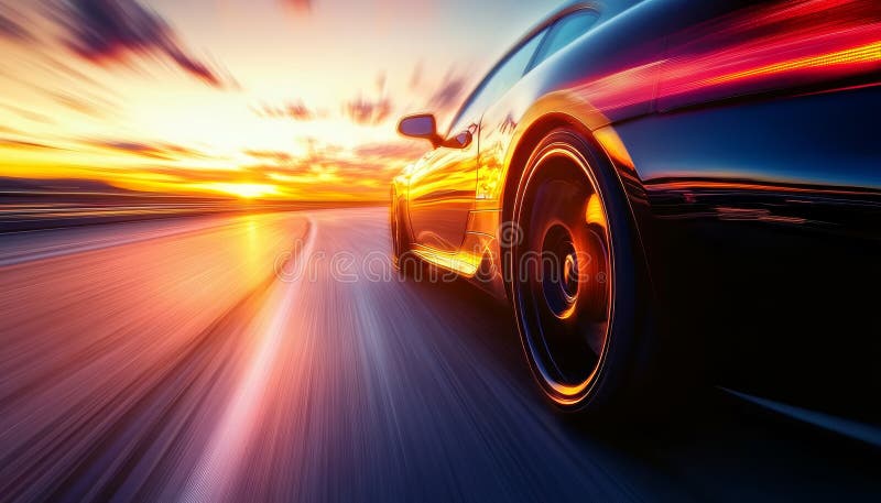 Dynamic Sunset Highway Racing Captivating Light Trails Illustrating ...