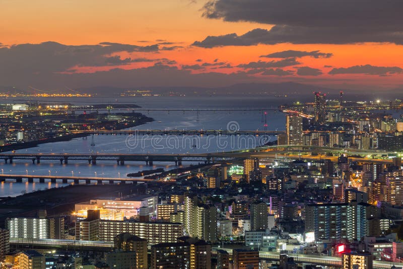 Dynamic Sunset Skyline Osaka City and River Stock Photo - Image of ...