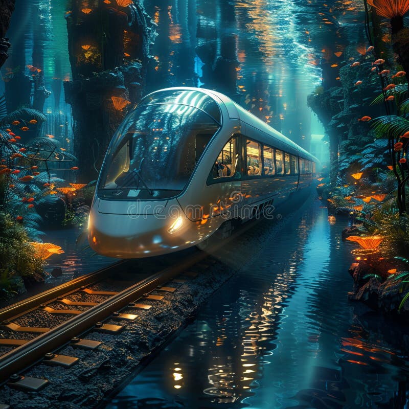 Dynamic Superfast Train in a Bustling Underwater City, Future Living ...